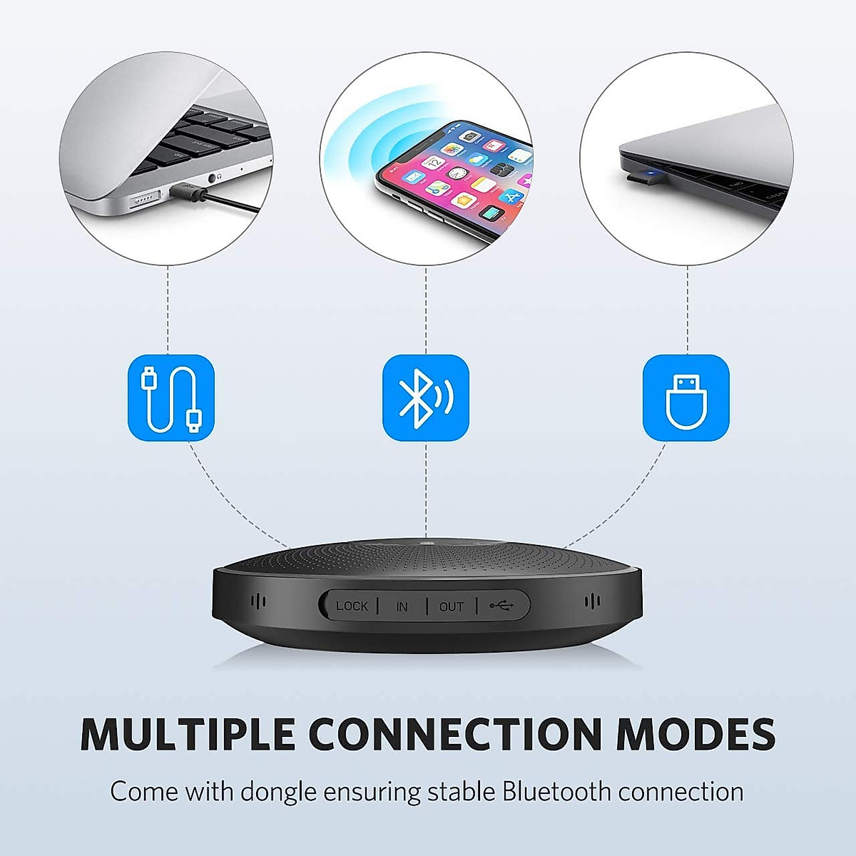 EMEET Bluetooth Speakerphone M2 Black Conference Speaker for 5-8 People Business Conference 360º Voice Pickup 4 AI Microphone Self-Adaptive Conference Call Speaker Skype USB Speakerphone