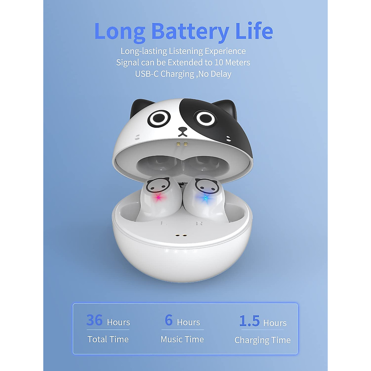 AMAFACE Wireless Earbuds, Wireless Earphones with Microphone, Cartoon Earset with Charging case 32H Playtime,Waterproof,HiFi Stereo in Ear Headphone for Kids Adult