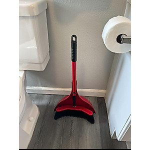 Premium Curved Wide Broom with Wide Dustpan and Rubber Seal, 50” Steel Pole Red Broom and Dustpan, Ideal for Indoor and Outdoor Cleaning, Kitchen, and Garage
