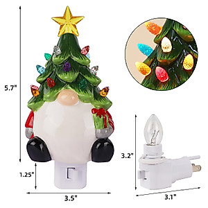 Hausse Christmas Gnome Night Light, Decorative Ceramic Santa Wear Xmas Tree Hat Nightlight for Kids, Multicolor Bulbs & 360 Degree Swivel Plug with On/Off Switch for Home Bathroom Bedroom Decor