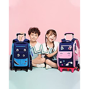 Boys Rolling Backpack with 6 Wheels, 16 inch Lightweight Roller Backpacks for boys Elementary, Carry-on wheeled backpack for School Travel, Blue