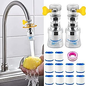 pzlobiet Sink Water Filter, 360 Rotating Design, Removes Chlorine, Fluoride, Heavy Metals, Softens Hard Water, 2 Pcs