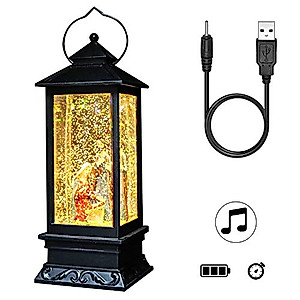 DRomance Lighted Water Lantern Glittering with Music USB & Battery Powered Singing Snow Globe for Kids, Nativity Water Snow Glitter Globe Lantern for Christmas Decoration,12 Inch Tall