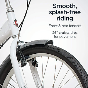 Schwinn Meridian Adult Tricycle Bike, Mens and Womens Three Wheel Beach Cruiser, 26-Inch Wheels, Low Step-Through Frame, Wide Seat, Rear Folding Basket, 1-Speed, White