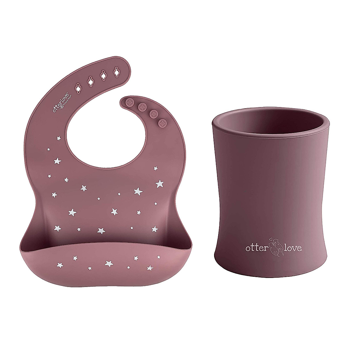 otterlove Natural Grip Silicone Cup and Waterproof Silicone Bib - Woodchuck Stars Bundle