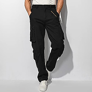 Men's BDU Casual Military Pants, Tactical Wild Army Combat ACU Rip Stop Camo Cargo Work Pants Trousers with 8 Pockets #7533 Black 36