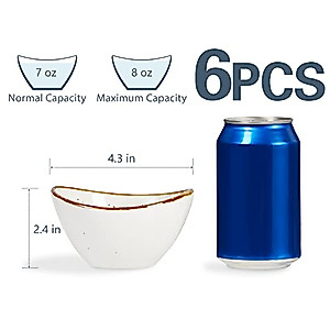 ONEMORE Ceramic Bowls, 8 oz Ice Cream Bowls Oval Salad Bowl Set of 6 Small Serving Bowls for Charcuterie Board, Dessert, Dips, Cereal, Side Dishes - Microwave, Dishwasher and Oven Safe - Creamy White