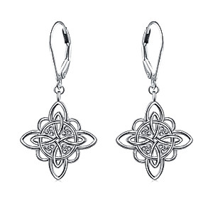 Celtic Leverback Earrings for Women 925 Sterling Silver Witches Knot Drop Dangle Earrings Jewelry Graduation Gifts for Her