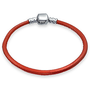 Bling Jewelry Starter Red Genuine Leather Bracelet For Women For Teen Fits European Beads Charm .925 Sterling Silver 7.5 Inch