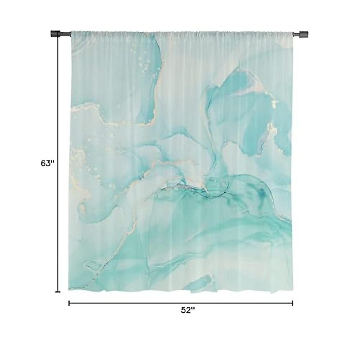 Chiffon Sheer Curtains & Drapes 63 Inch Long, Lightweight Breathable Voile Window Curtain Panels Turquoise Green Marble with Gold Glitter Splatter Curtains Backdrop Drapes for Livingroom Wedding