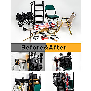 Garage Tool Organizer Wall Mount 48 Inches Max Load 539lbs ，Garage Storage, Garage Organization, Adjustable with 7 Heavy Duty Hooks and 4 Cable Ties, Yard Tools holder and Power Tool Organizer Rack