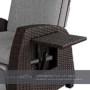 Grand patio Outdoor Furniture with Fire Pit Table Recliner Wicker Chairs 3 Pieces Reclining Chair for Patio Garden Backyard, Cool Grey