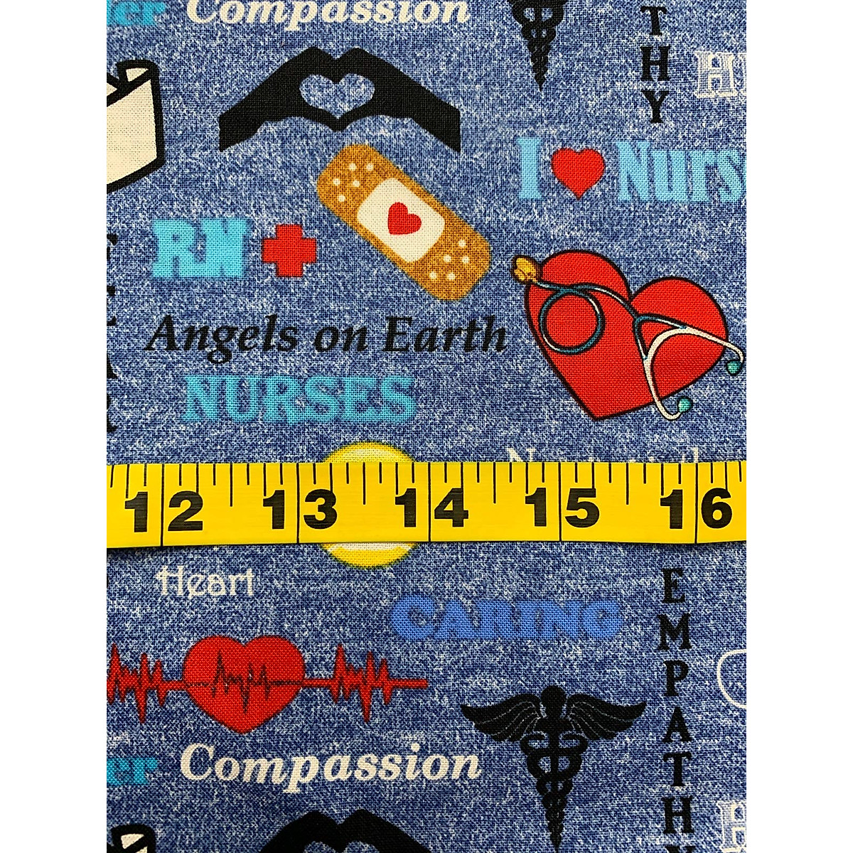 SYKEL ENTERPRISES Nurse Hero on Denim Design Quilting Cotton Fabric, 44 inches Wide, 100% Cotton, Sold by Yard, Blue, Plain, Angle Collection