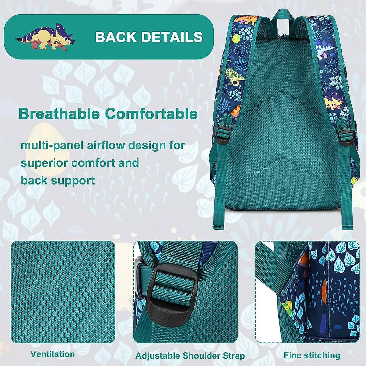 LEDAOU Kids Preschool Backpack Boys Kindergarten BookBag Elementary Waterproof School Bag (Dinosaur Leaf)