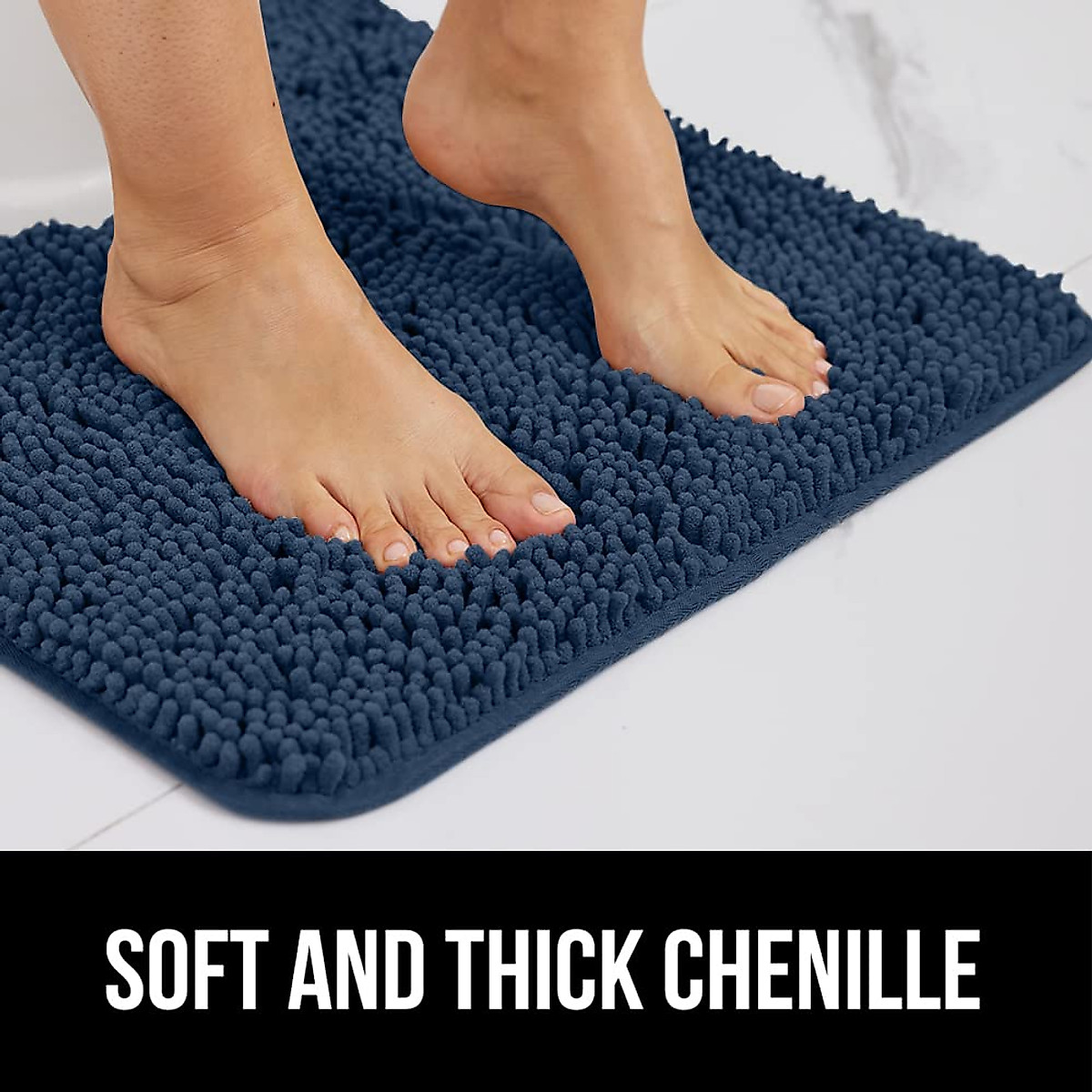 Gorilla Grip Bath Rug and Area Rug Set, Bath Rug Size 36 x 24 in, Shaggy Machine Washable Mats, Area Rug Set Size 22 x 19 x 15 in and 30x20, Absorbent Washable Mats, Both in Navy, 2 Item Bundle