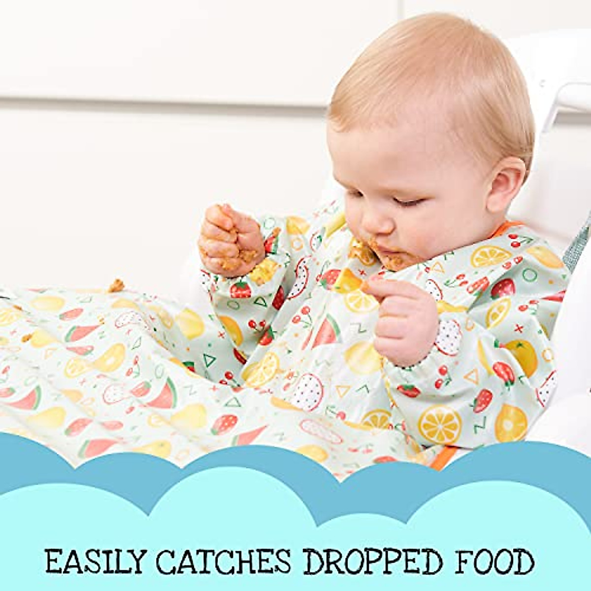 ShiShu Creations Weaning Bib Feeding Bib, Long Sleeve Bib, Ideal for Baby Led Weaning (BLW), Waterproof & Stain Resistant (Twin)