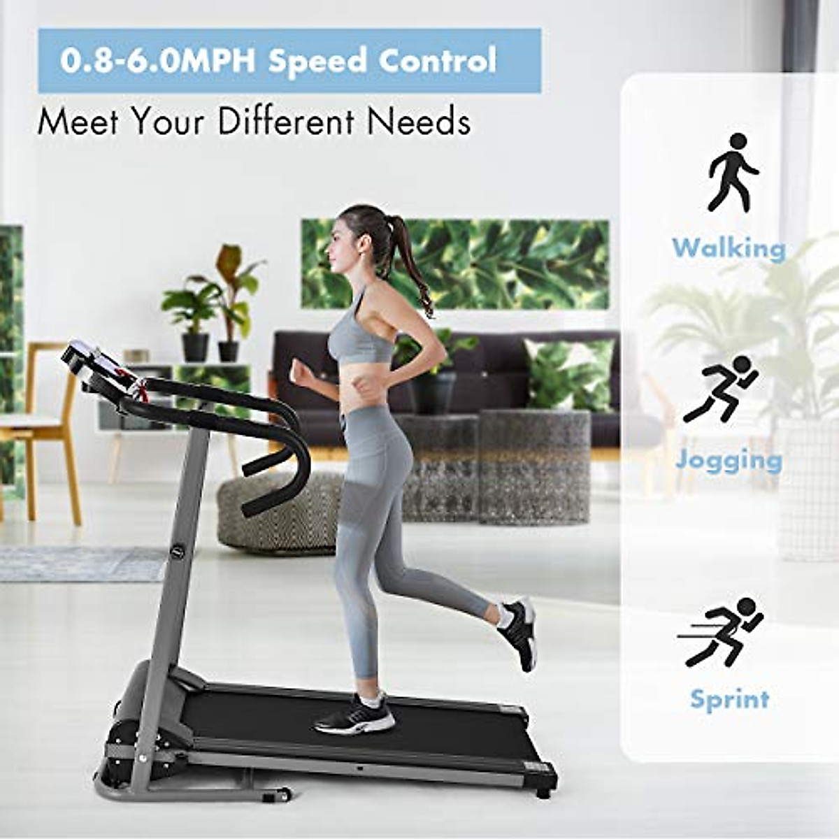 GYMAX Folding Treadmill, Electric Motorized Running Jogging Machine with LCD Monitor & Device Holder, Easy Assembly Heavy Duty Walking Treadmill for Home