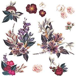 RAINBOW WSK Flowers Peonies Wall Decal Peel and Stick Elegant Pink Red Rose Wall Sticker for Girls Room Tropical Flower Plants Wall Decor Vintage Modern Home Wall Art for Living Room Kitchen Office