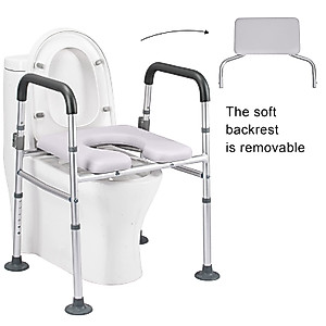 Famard 3-in-1 Raised Toilet Seat with Handles, Handicap Toilet Seat Risers with Soft Back and Padded Seat, Height Adjustable Elevated Toilet Seat for Elderly, Pregnant,Disabled