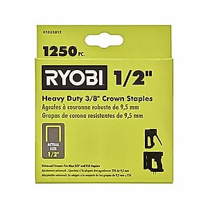 RYOBI 1,250 PC. 3/8" x 1/2" Heavy Duty Crown Staples - A1033812