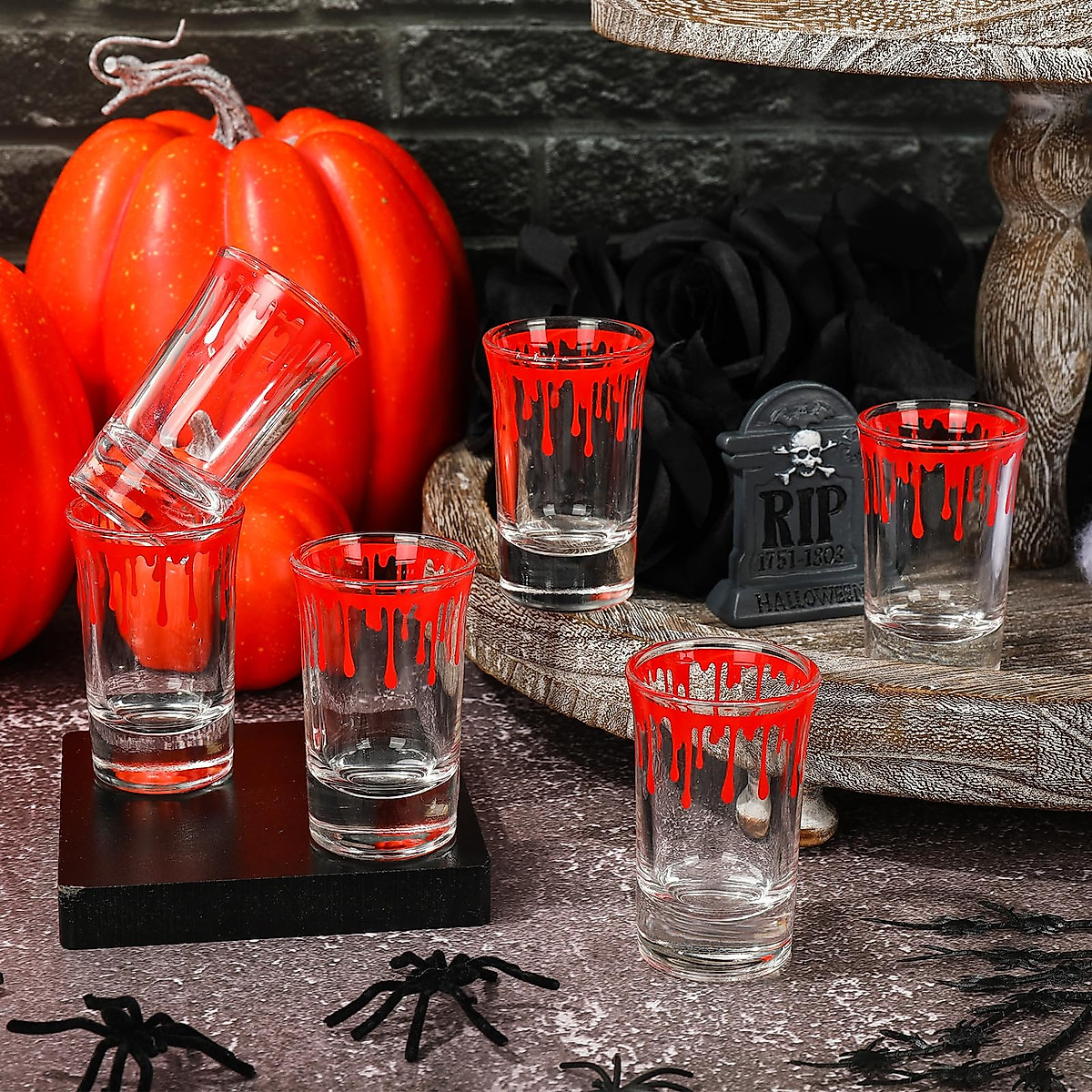Whaline 6 Pack Halloween Shot Glasses Blood Splattered Drinking Glasses 1.7oz Horror Bloody Small Glass Shot Cups Halloween Party Cups for Bar Drinkware Supplies Halloween Party Decoration