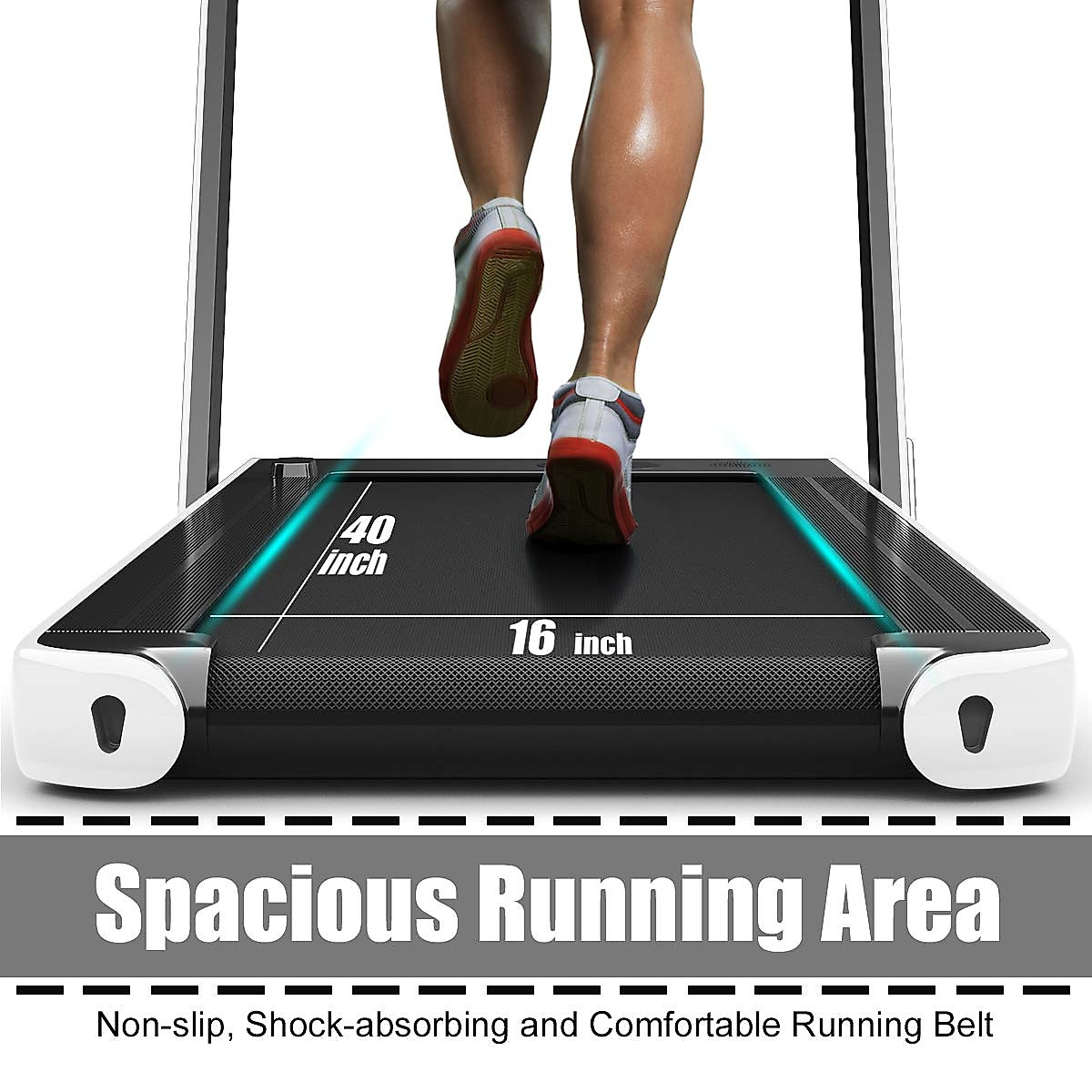 GYMAX Walking Pad, 2.25HP Foldable Treadmill with Smart App & Remote Control, Bluetooth LED Monitor, Small Spaces Compact Running Machine, Folding Portable Under Desk Treadmill for Home Office (White)