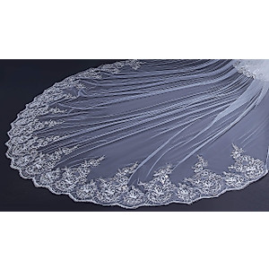 Wedding Veil Bridal Comb Veils Lace Appliques Long Ribbon Edge Cathedral Gift Length 118inch White Hair Pins Barrettes Gift Headband