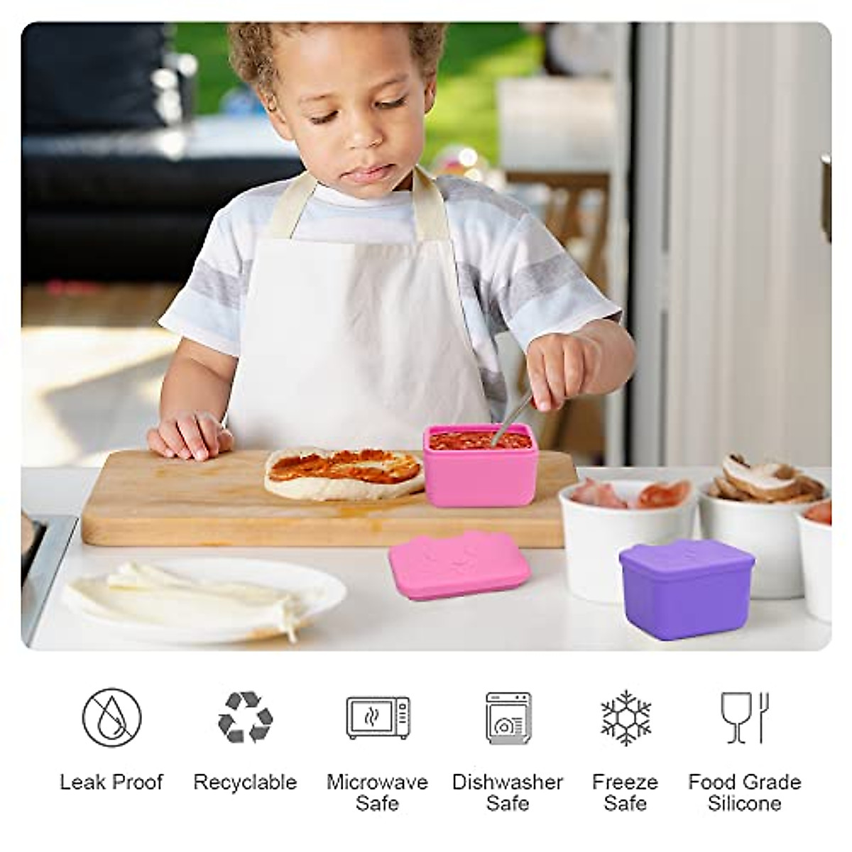 Morlike Dips Containers To Go, Silicone Salad Dressing Container, 1.6 oz Small Condiment Container with Leakproof Lid - Food Safe Storage for School Lunch Box Picnic Travel (Pink, Purple)