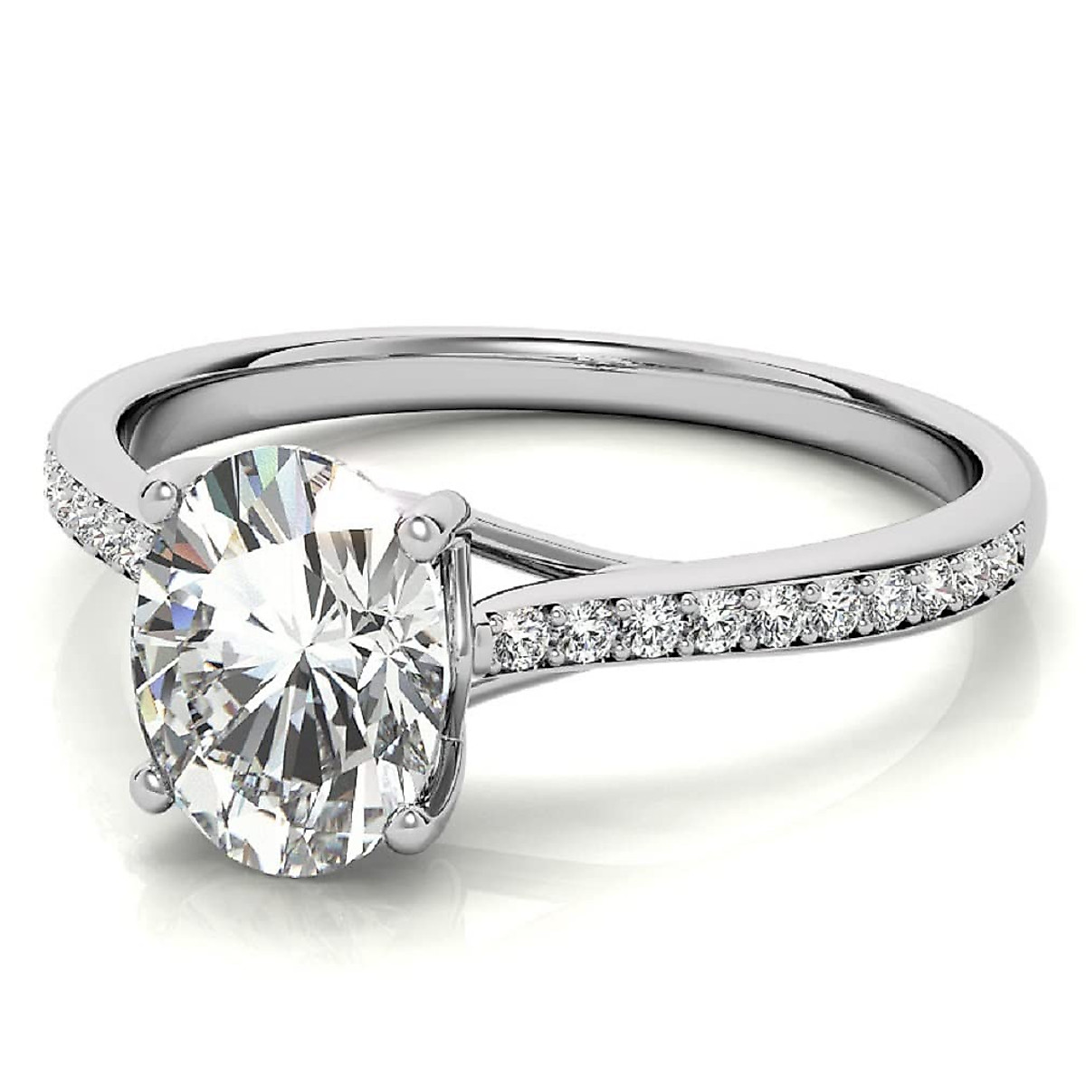 10K Solid White Gold Handmade Engagement Rings, 2 CT Oval Cut Moissanite Diamond Solitaire Wedding/Bridal Ring for Women/Her, Minimalist Ring Anniversary Ring Gifts (4)