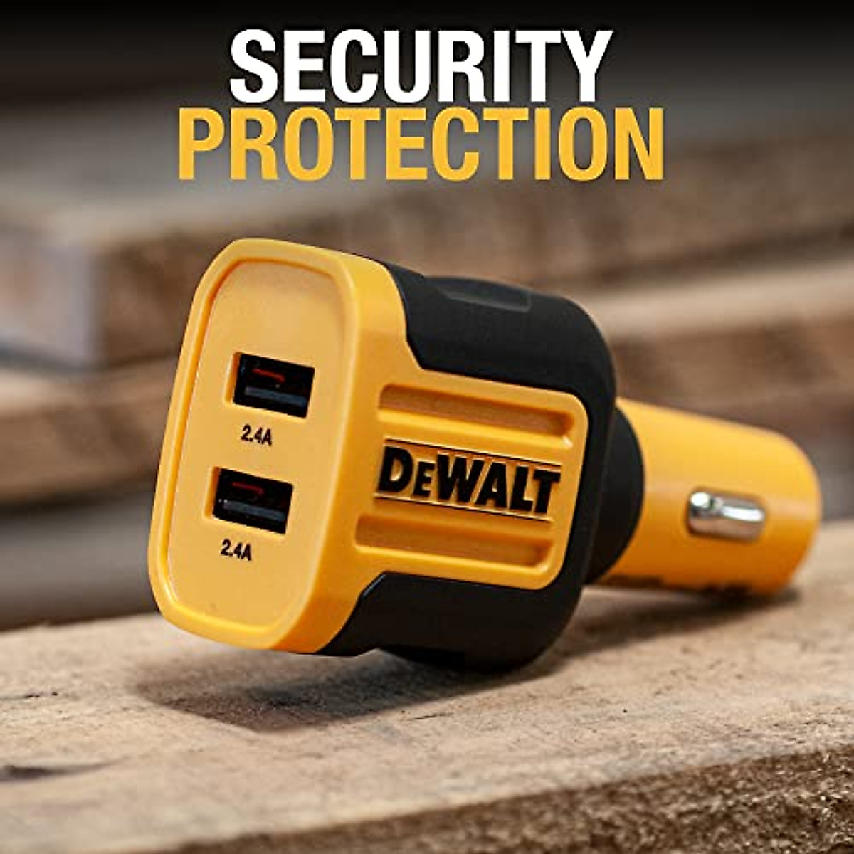 DEWALT 2-Port USB Car Charger — 24W Fast Charge Dual Port USB-A for iPhone 14 13 12 11 Pro Max X XR XS 8 Plus 6s iPad — Compatible with Samsung Galaxy S22 S21 S10 Plus S7 GPS