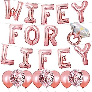 Rose Gold Bridal Shower Balloons Bachelorette Party Decorations | Wifey for Lifey Foil Letter Balloons Hanging Banner | Diamond Ring Foil Balloon | Bride Balloon Rose Gold | Engagement Party Decoration - Bride Gift