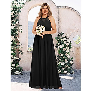 Wedtrend Halter Floral Lace Long Chiffon Wedding Bridesmaid Dress Cocktail Party Gown WT0201Black2XL