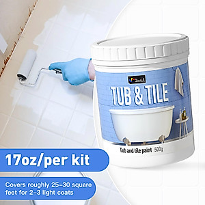 Tub and Tile Paint, Tub and Tile Refinishing Kit with Hardener, Tile Paint and Tub Refinishing Kit Bathtub Paint Water Based &Low Odor, Sink Paint for Bathroom Kitchen, Semi-Gloss White, 25-30sq.ft
