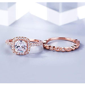 Greendou Fashion Jewelry 14k Rose Gold Plated Sterling Silver Round Clear Zirconia Flower Halo Ring Set (10)