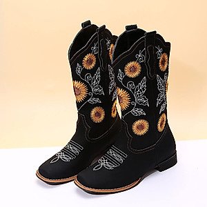 SBGMoSJ Western Boots Square Toe Ladies Knee High Boots for Women Low Heel Tall White Cowboy Boots for Women Small Calf Western Cowgirl Boots Wide Calf Womens Tall Cowboy Boots