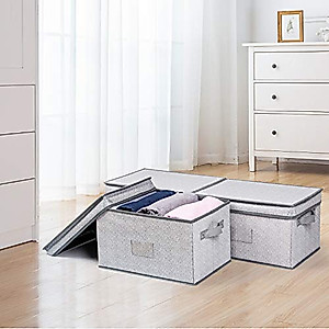 Kntiwiwo Fabric Storage Bins with Lids Cloth Storage Baskets for Closet Shelves Decorative Storage Boxes with Handles Labels Large Basket bin for Home Bedroom Office Gray 3-Pack