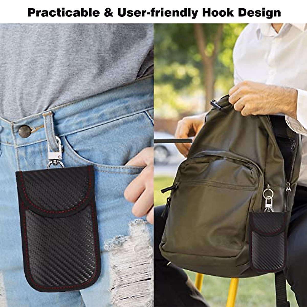 FYY (2 Pack Faraday Bags for Key Fob Protector, RFID Anti-Theft Faraday Key Fob Protector with Hook and Keyring, Key Fob Black Pouch for Car Security