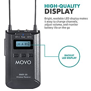 Movo 48-Channel UHF Wireless Microphone System with 2 Wireless Microphones and Receiver - Condenser Microphone Bundle for Interviews and Performances - Podcast Equipment Bundle for 2
