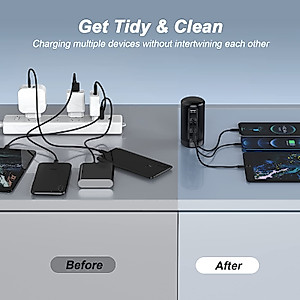 Desktop USB Charging Station, Universal 6 Ports USB Charger with Smart Identification Technology for iPhone, iPad, Android and All Other USB Enabled Devices, Black