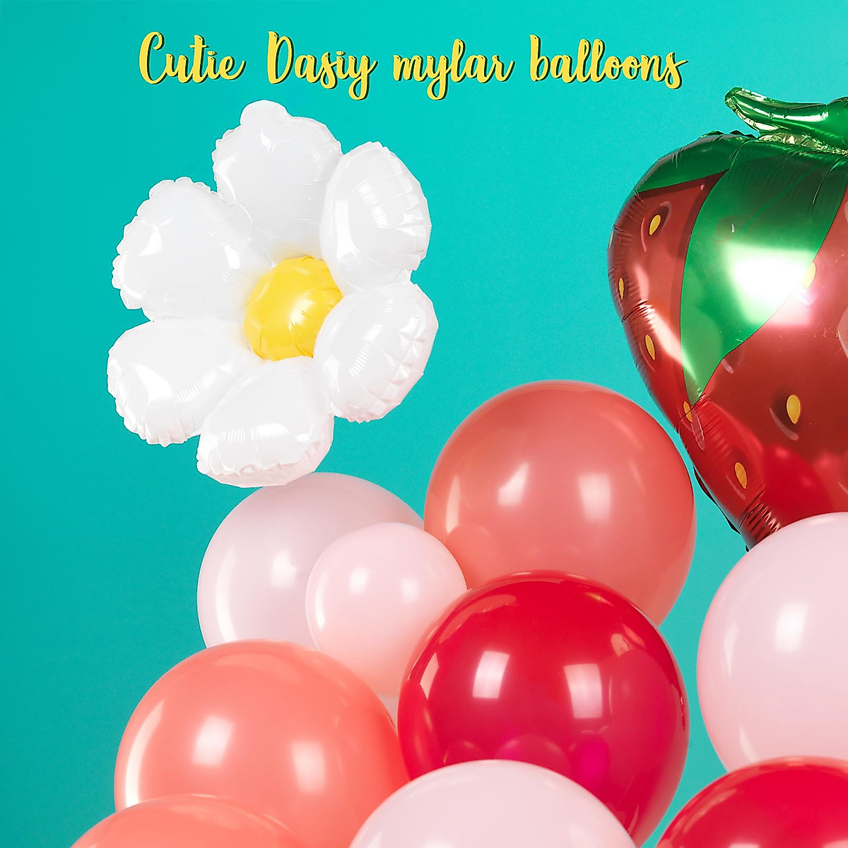 Yeewaka Strawberry balloon garland arch kit 130pcs Red Pink with Strawberry and Daisy mylar balloon for girl baby shower berryfirst 1st birthday Two sweet groovy theme Birthday decorations
