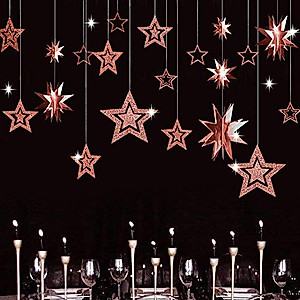 Decor365 Glitter Rose Gold Star Garland Twinkle Little Star Party Decoration Hanging Decor backdrop Banner Streamer for Birthday/Bday/Baby Shower/Bachelorette/Wedding/Christmas/Engagement/Graduation