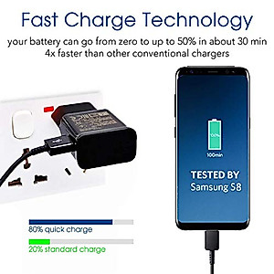 USB Type C Charger Cable and Adaptive Fast Charging Wall Charger Adapter Kit Compatible with Samsung Galaxy S10/S10+ S10e /S9/S9+/S8/S8+ Plus Note 8/Note 9 & Other Smartphones