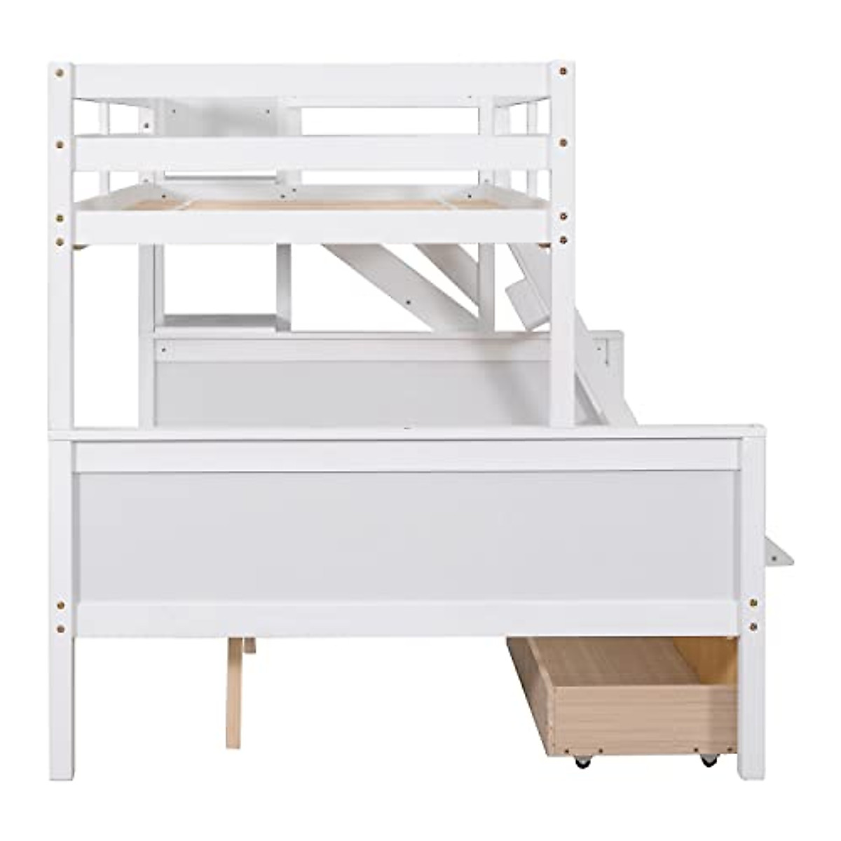 GLORHOME Twin Over Full Bunk Bed,Wooden Bunk Bed, Bunk Bed with Drawers,Slide,Grey