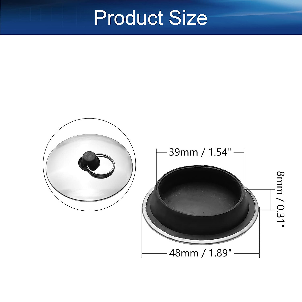 Yinpecly 1pcs Small Sink Drain Stopper Kitchen Sink Plug Stainless Steel Medium 1.88 inch Diameter Black Silver Stopper with Hanging Ring for Bathtub and Bathroom Kitchen Sink Tools