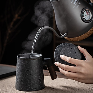 Fosenw Ceramic Tea Mug,Tea Cup with Lid,Infuser and Wooden Handle,12 oz,Bluestone