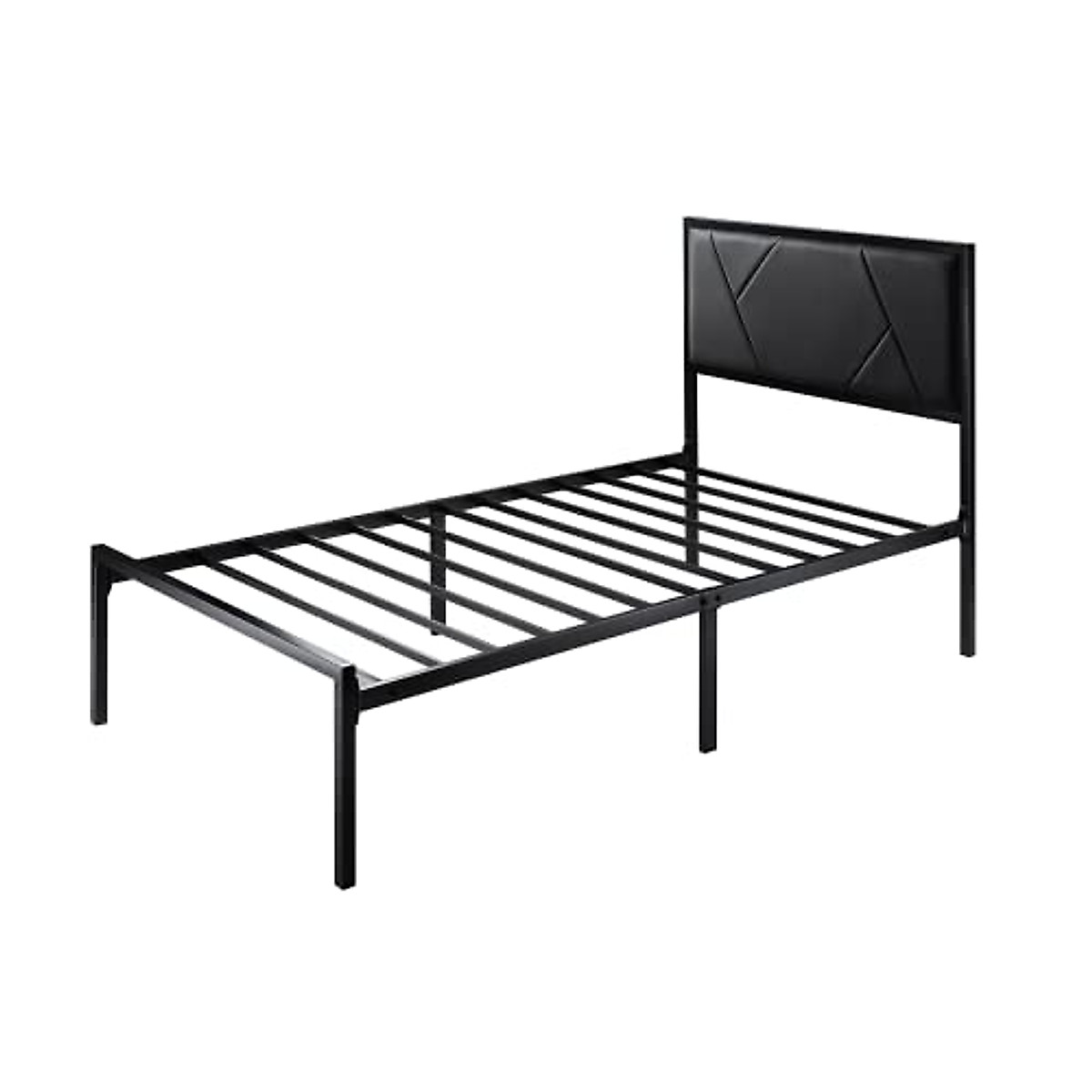 MUTICOR Twin Size Bed Frame with Geometric Leather Headboard, Heavy Duty Metal Platform Bed with Strong Metal Support, Ample Underbed Storage, No Box Spring Needed, Easy Assembly, Noise Free