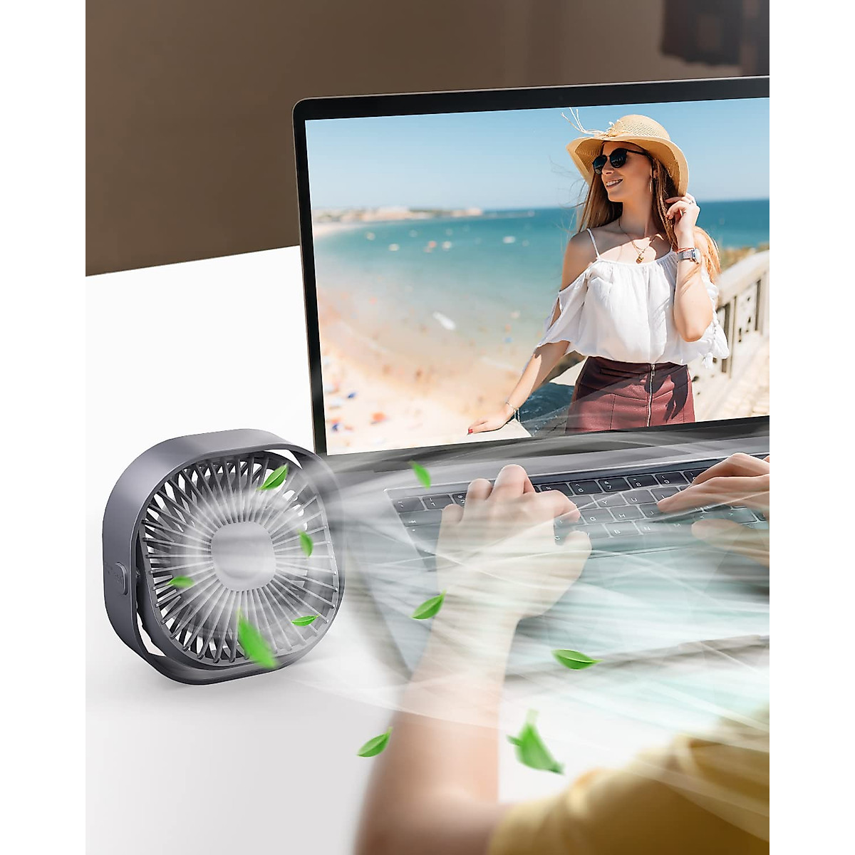 RJVW Small USB Desk Fan,3 Speeds Portable Table Fan, 4 inch Personal Mini Fan,Small Cooling Fan by USB Plug In, 360°Rotatable Desktop Fan for Home Office Bedroom Dorm Indoor Outdoor Summer Gift