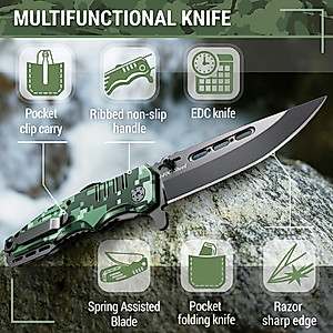 Bundle of 2 Items - Pocket Folding Knife - Military Style - Pocket Knife - Tactical Knife - Camping Knives - CSGO Karambits for Men and Women - Best for Hiking Survival Hunting Fishing