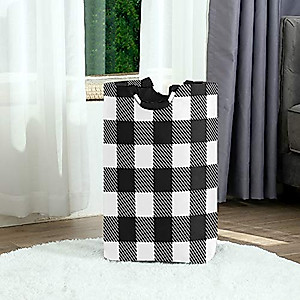 Qilmy Buffalo Black and White Plaid Laundry Hamper, Large Laundry Baskets Foldable Clothes Tote with Handles Storage Bag for Family Dormitory Laundry Bathroom Closet Kids Room