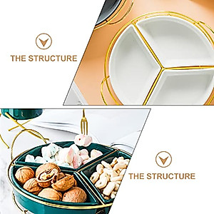 Angoily Ceramic Divided Serving Tray with Handles, 3 Sectional Appetizer Serving Tray, Round Veggie Tray for Serving for Party for Fruit, Candy, Snacks, Parties (White)